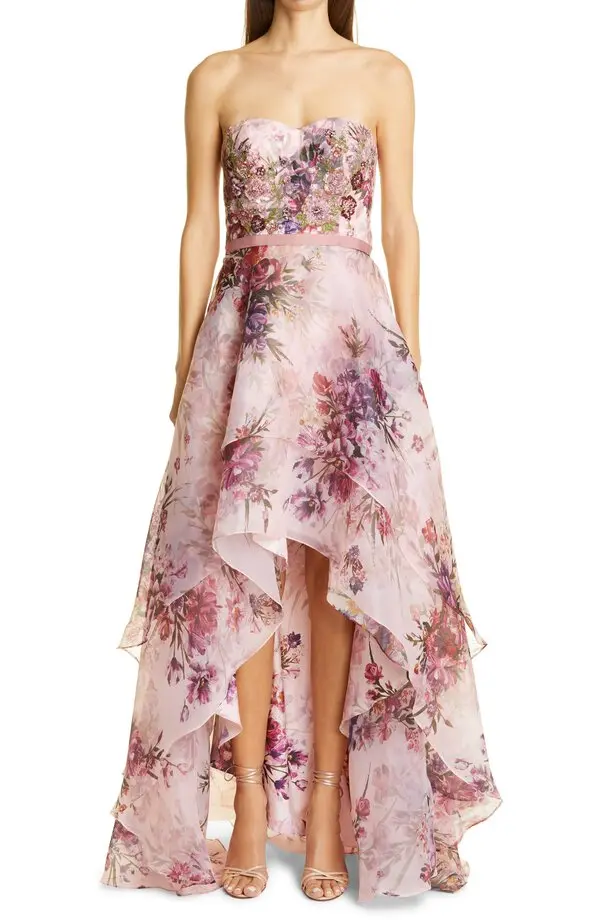 open lace back dress Floral Print High Low Dress Cocktail Mac Duggal 8103 main image 1