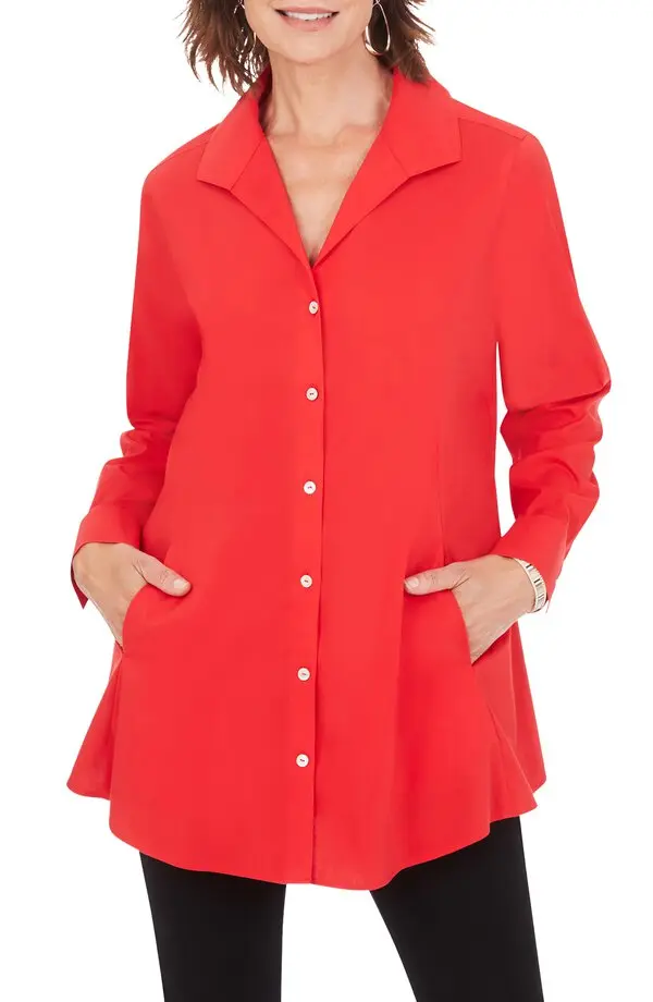 Foxcroft Petite Cecilia Non-iron Button-up Tunic Shirt