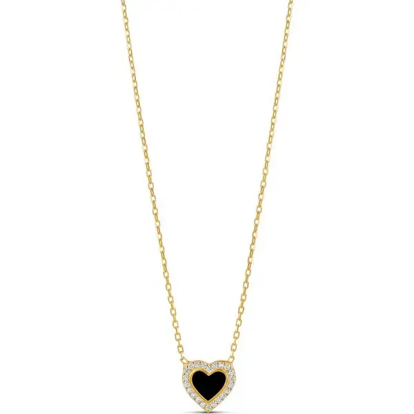 SHYMI Pavé & Enamel Heart Pendant Necklace - Gold/ Black