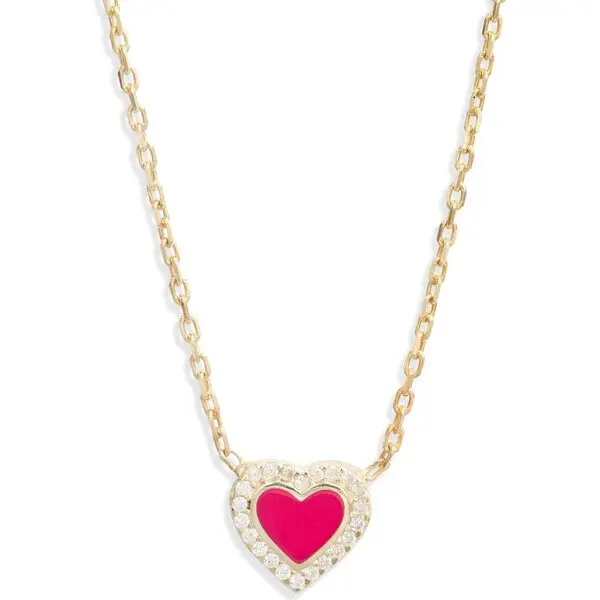 SHYMI Pavé & Enamel Heart Pendant Necklace - Gold/ Pink