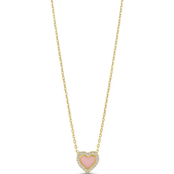 SHYMI Pavé & Enamel Heart Pendant Necklace - Light Pink
