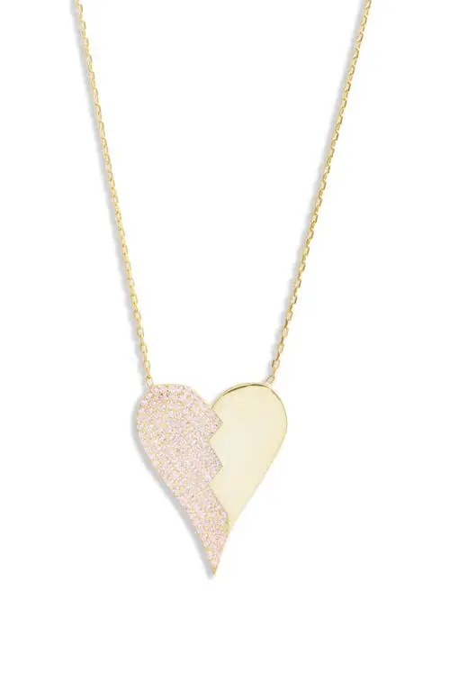 SHYMI Half Pavé Heart Pendant Necklace - Gold/pink