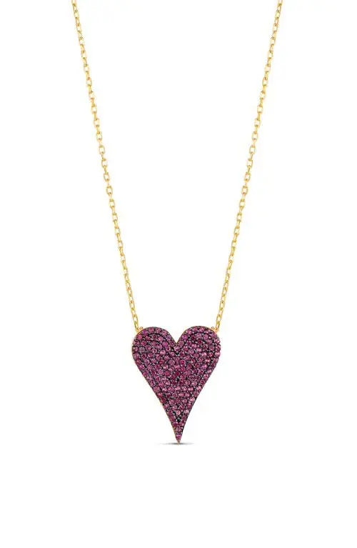 SHYMI Small Pavé Heart Pendant Necklace - Gold/ Hot Pink