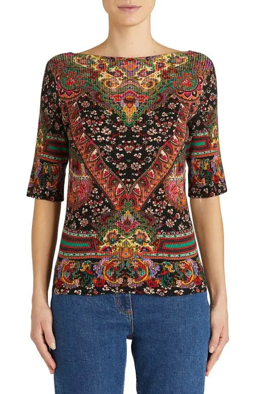 Etro New Orleans Floral Paisley Rib Wool Sweater - Nero