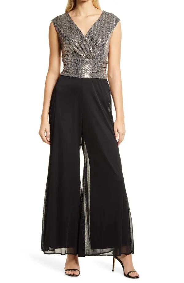 CAXLZ BY CONNECTED APPAREL Petite Jennifer Sequin & Chiffon Jumpsuit