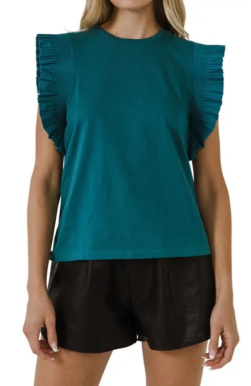English Factory Poplin Ruffle Top - Teal
