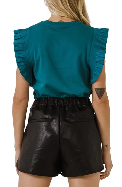English Factory Poplin Ruffle Top - Teal