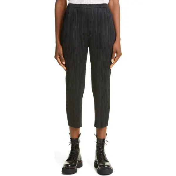 Issey Miyake Pleated Crop Skinny Pants - Black