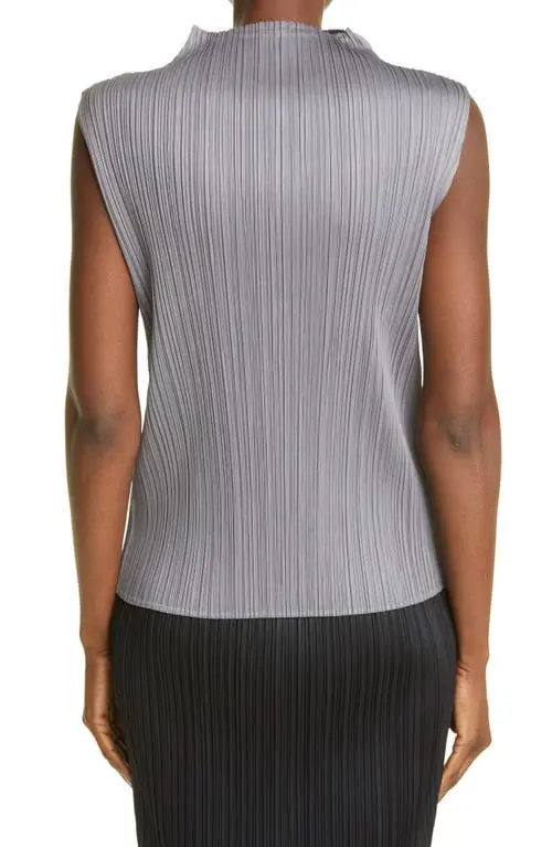 Issey Miyake Pleated Funnel Neck Top - Grey