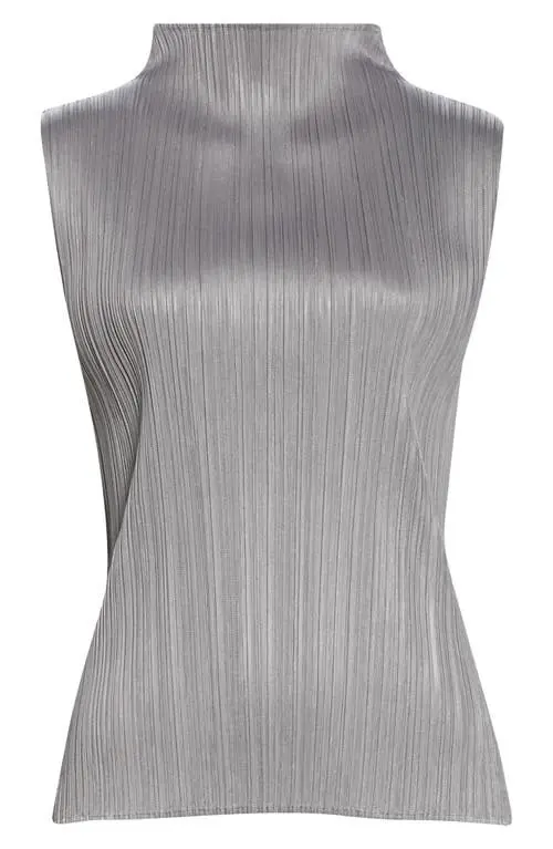 Issey Miyake Pleated Funnel Neck Top - Grey