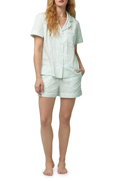 BEDHEAD PAJAMAS 3d Stripe Organic Cotton Sateen Short Pajamas - Mint 3d Stripe