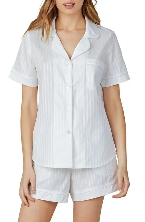 BEDHEAD PAJAMAS 3d Stripe Organic Cotton Sateen Short Pajamas - White
