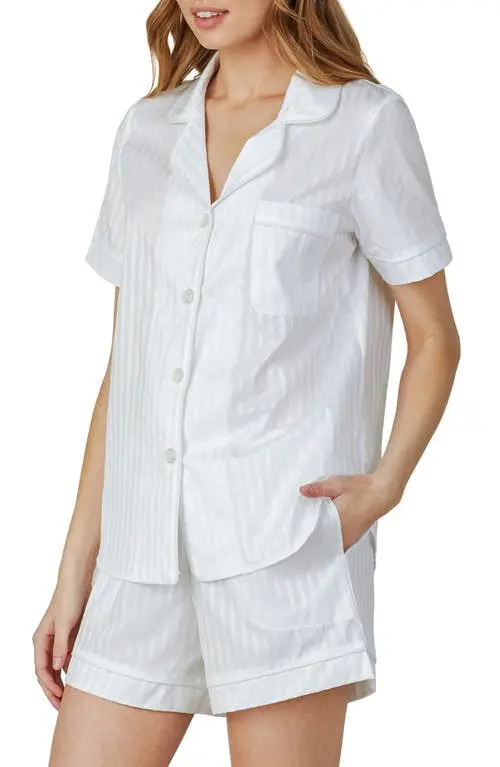 BEDHEAD PAJAMAS 3d Stripe Organic Cotton Sateen Short Pajamas - White