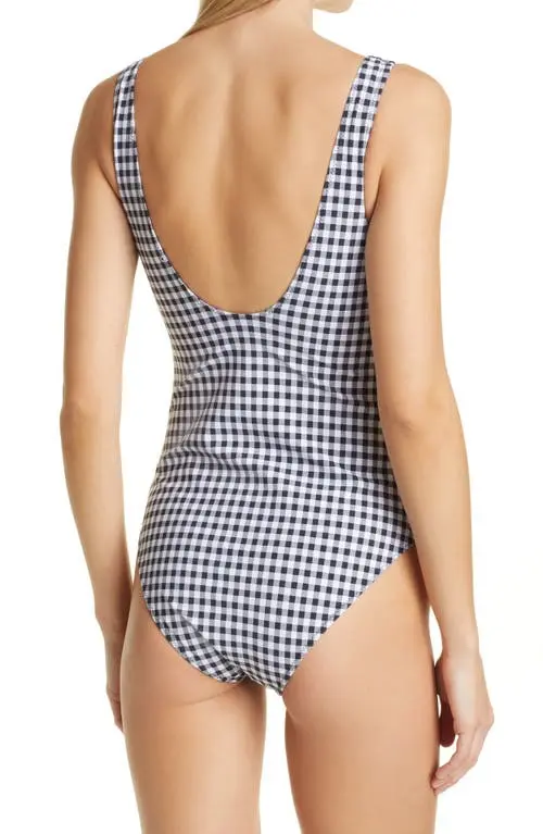 GANNI Gingham Lace-up One-piece Swimsuit