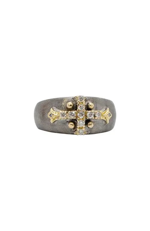 Armenta Old World Diamond Cross Ring - Silver/ Yellow Gold