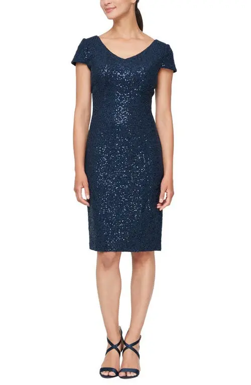 Alex Evenings Sequin Corded Lace Cocktail Dress