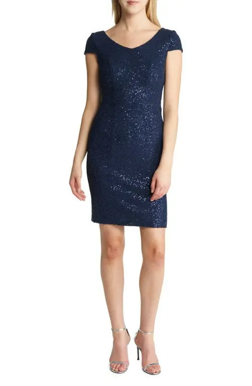 Alex Evenings Sequin Corded Lace Cocktail Dress