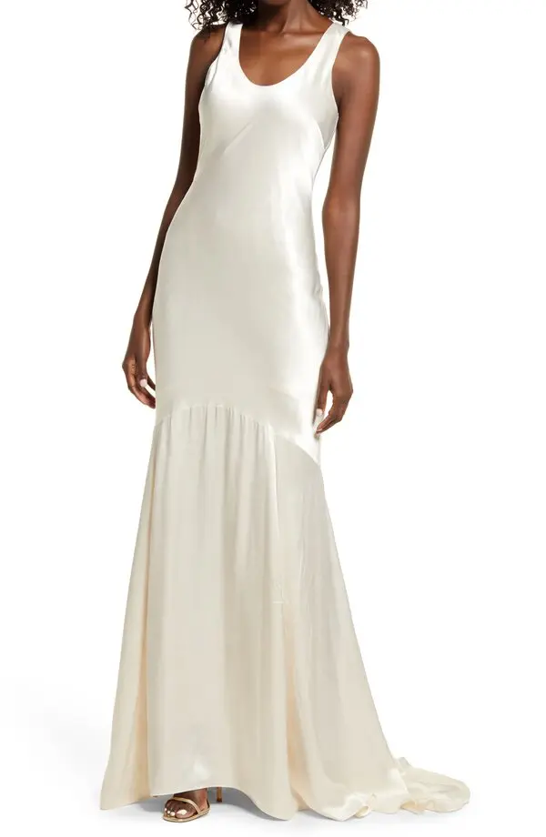 sachin and babi light blue dress Champagne Glitter And Sequin Tulle Maxi Dress With Criss Cross Back main image 0