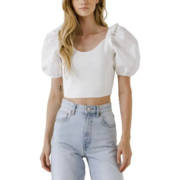 English Factory Mixed Media Crop Top - Off White