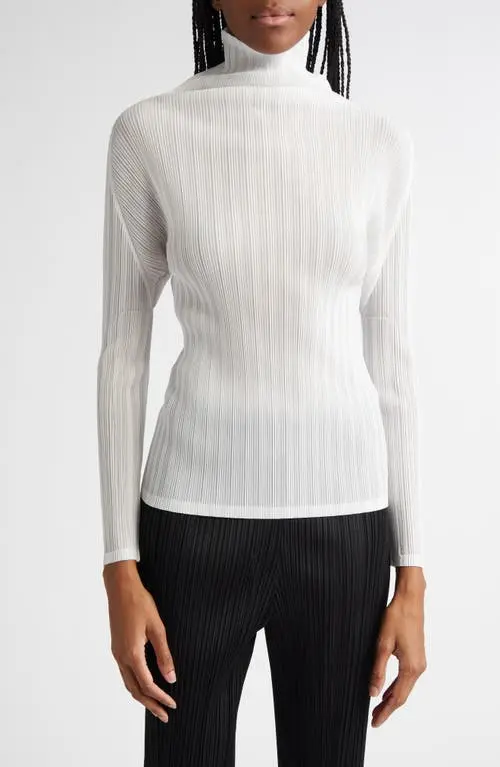 Issey Miyake Pleated Long Sleeve Turtleneck - White