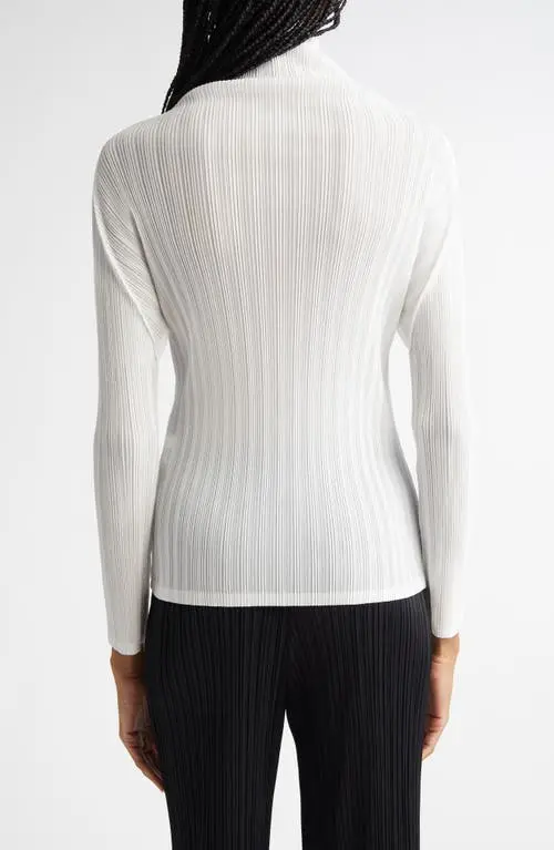 Issey Miyake Pleated Long Sleeve Turtleneck - White