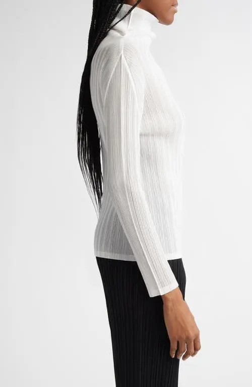 Issey Miyake Pleated Long Sleeve Turtleneck - White
