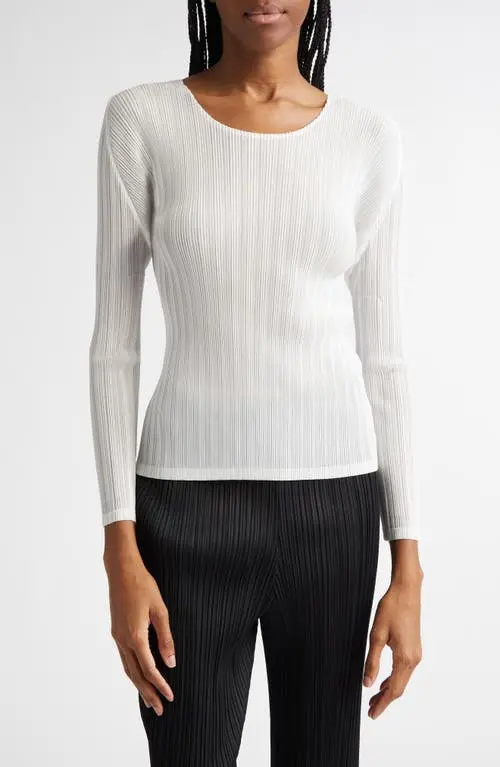 Issey Miyake Pleated Long Sleeve Top - White