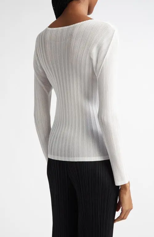 Issey Miyake Pleated Long Sleeve Top - White