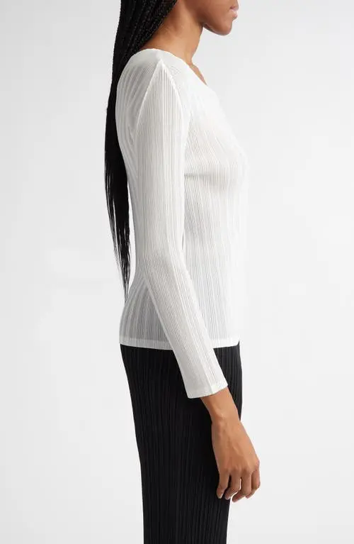 Issey Miyake Pleated Long Sleeve Top - White