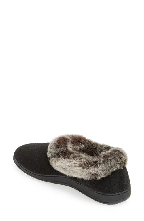 Acorn Faux Fur Slipper - Black