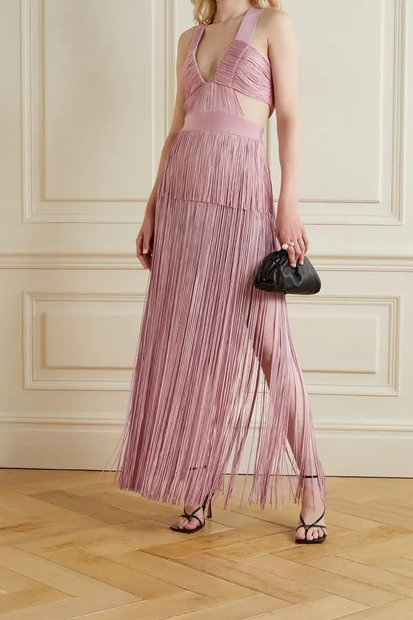 Herve Leger Cutout Fringed Bandage Gown