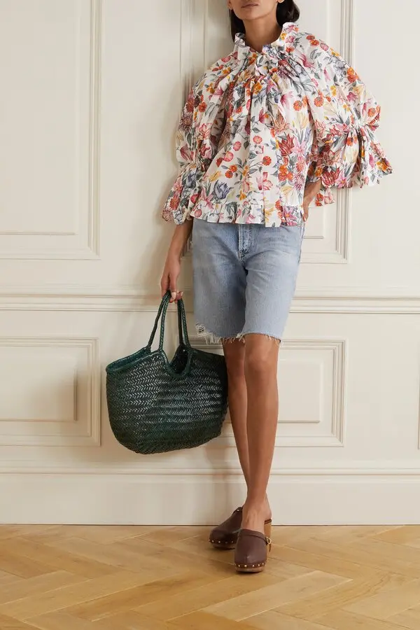 Horror Vacui Thea Tie-detailed Ruffled Floral-print Cotton Blouse