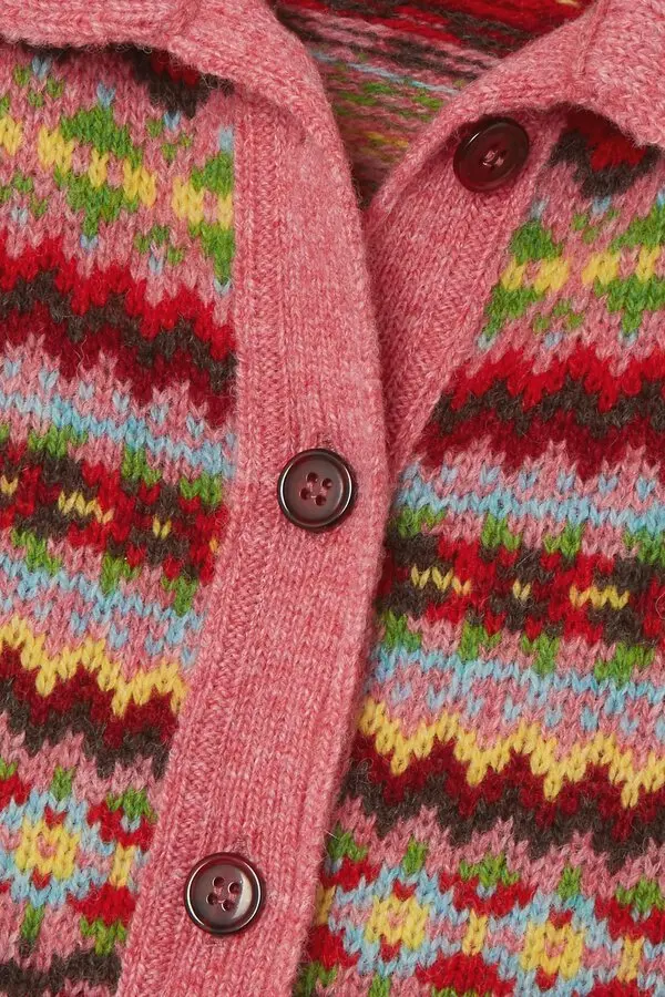 Molly Goddard Harper Fair Isle Wool Cardigan In Pink - 50% Off
