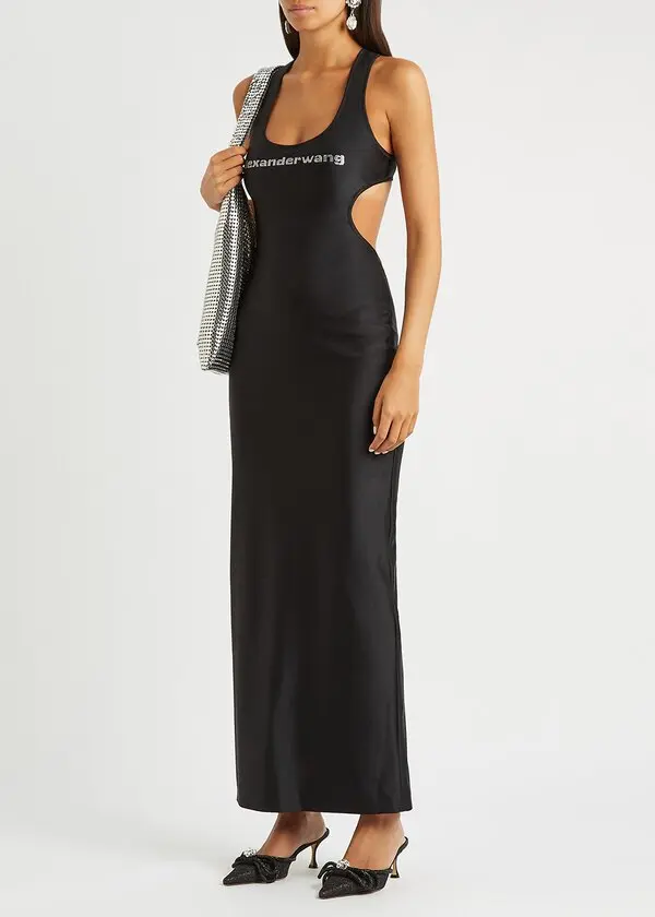 Alexander Wang Logo-Embellished Satin-Jersey Maxi Dress In Black - 60% Off  | Editorialist