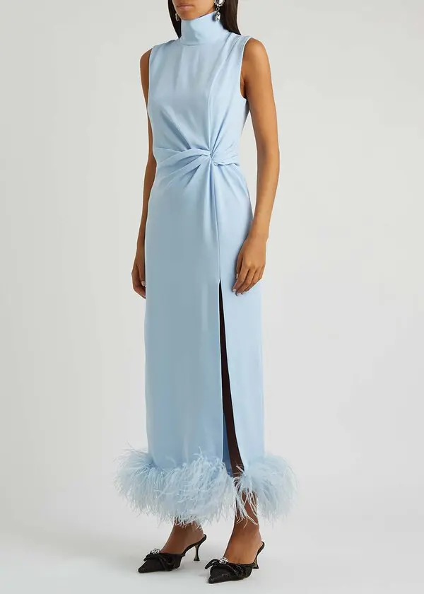 16arlington blue feather dress 16Arlington Adelaide Feather-Trim Minidress Blue – THE DESIGNER HIRE SPOT main image 1