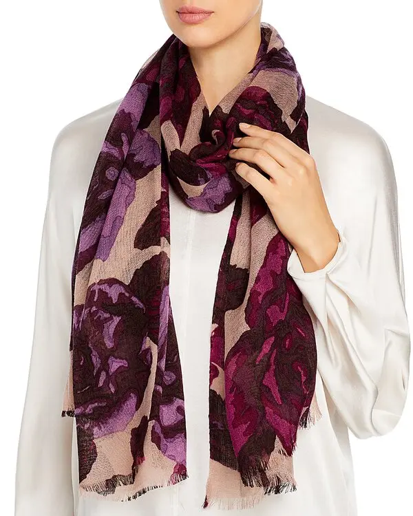 FRAAS Bloomingdale's Floral Print Wool Scarf Exclusive - Berry