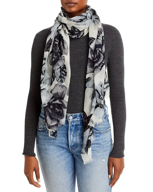 FRAAS Bloomingdale's Floral Print Wool Scarf Exclusive - Black/white