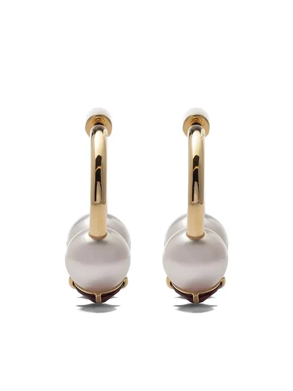 TASAKI 18kt Yellow Garnet And Akoya Pearl Earrings - Gold