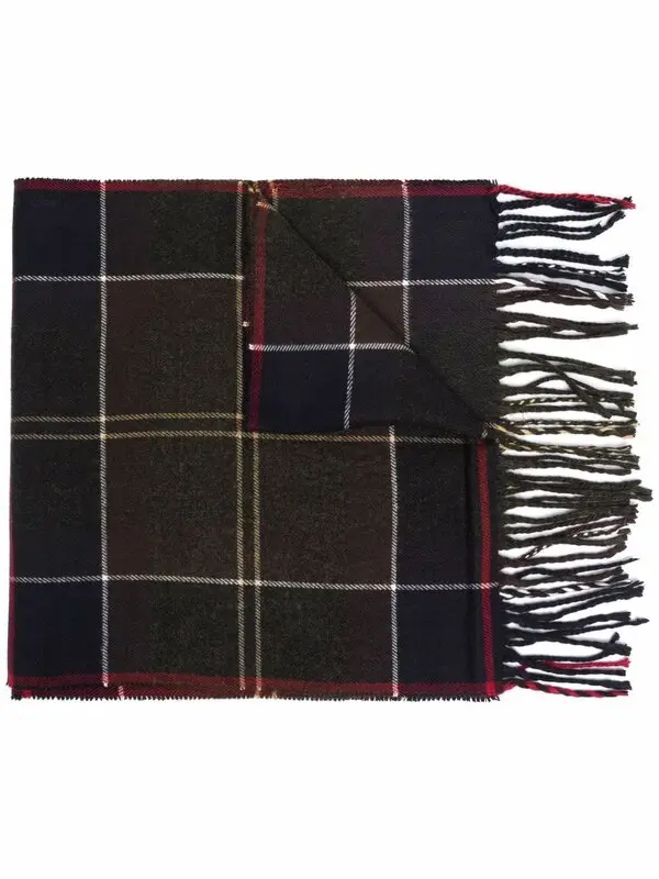 Barbour Check-print Fringed Scarf - Blue