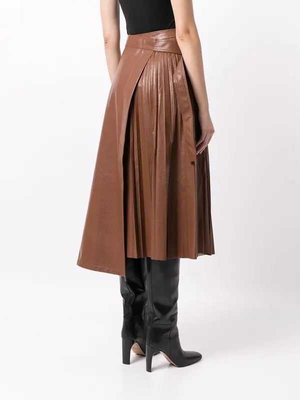 Lvir Faux Leather Wrap Midi Skirt