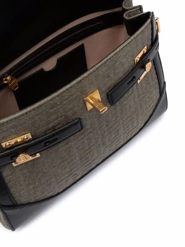 Balmain Embossed-monogram Leather-trim Tote