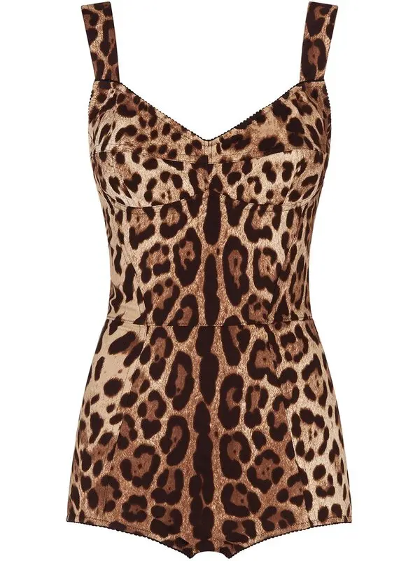 Dolce & Gabbana Leopard-print Bustier Bodysuit - Brown