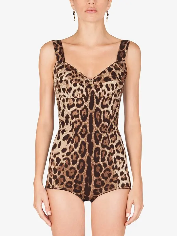 Dolce & Gabbana Leopard-print Bustier Bodysuit - Brown