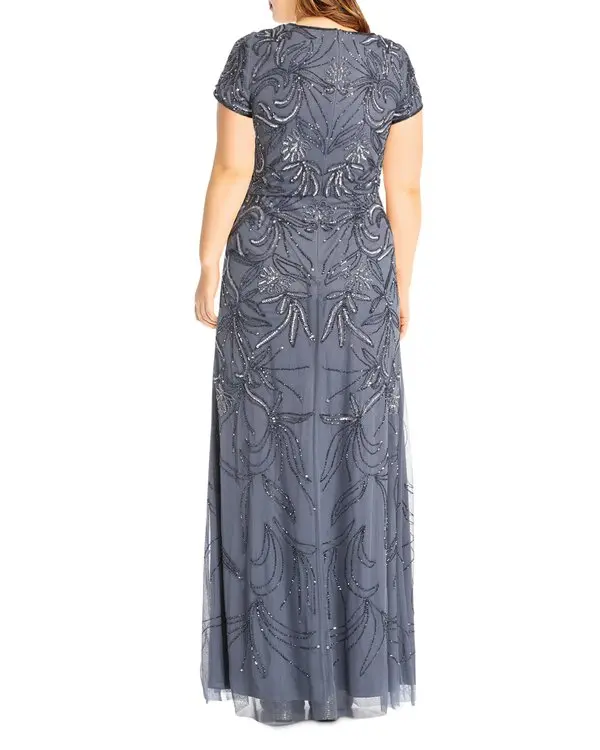 Adrianna Papell Beaded Gown In Dusty Blue - 70% Off | Editorialist