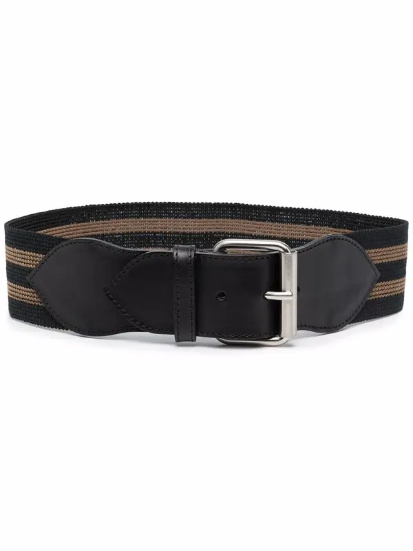 Philosophy Di Lorenzo Serafini Striped Buckled Leather Belt - Black