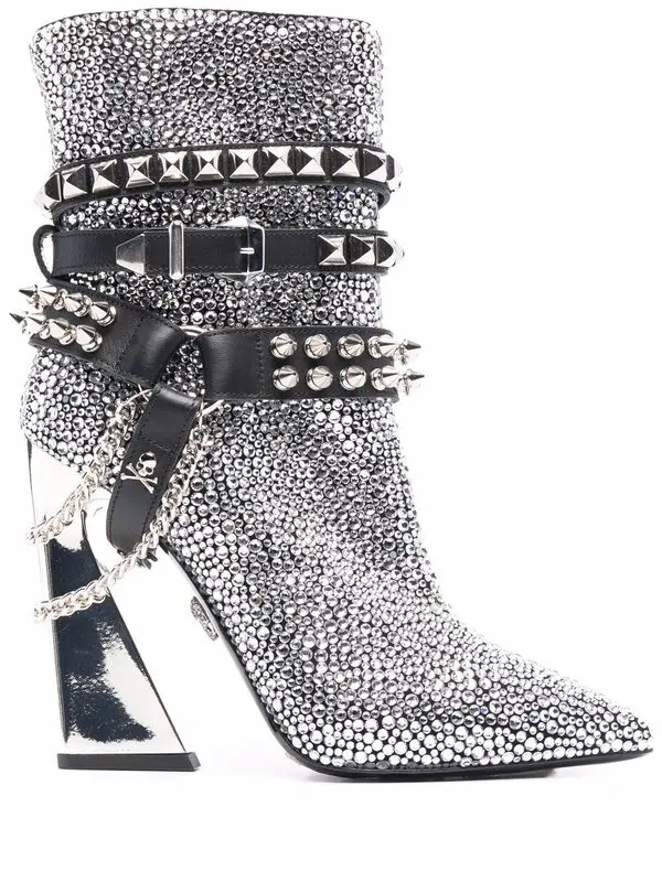 Philipp Plein Crystal-embellished Ankle Boots - Silver