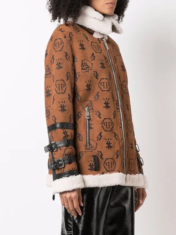 Philipp Plein Monogram Shearling-lined Suede Biker Jacket