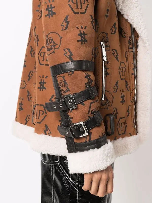 Philipp Plein Monogram Shearling-lined Suede Biker Jacket