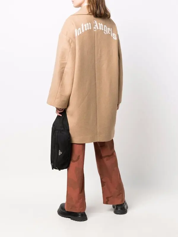 Palm Angels Logo-print Overcoat - Neutrals