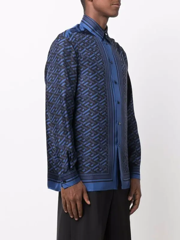 Versace La Greca Silk Shirt In Blue - 50% Off | Editorialist
